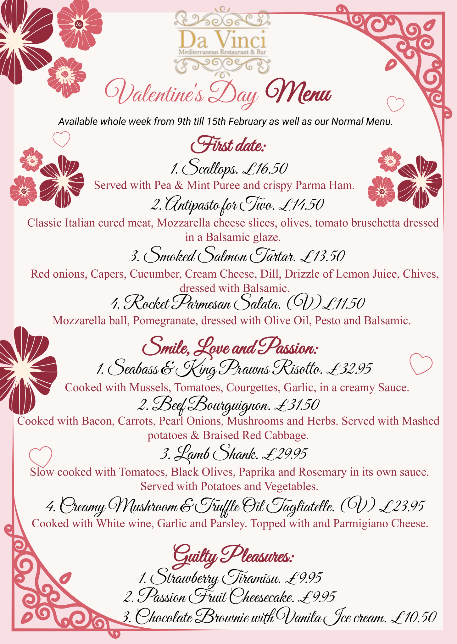 Valentines - Da Vinci Restaurant & Bar